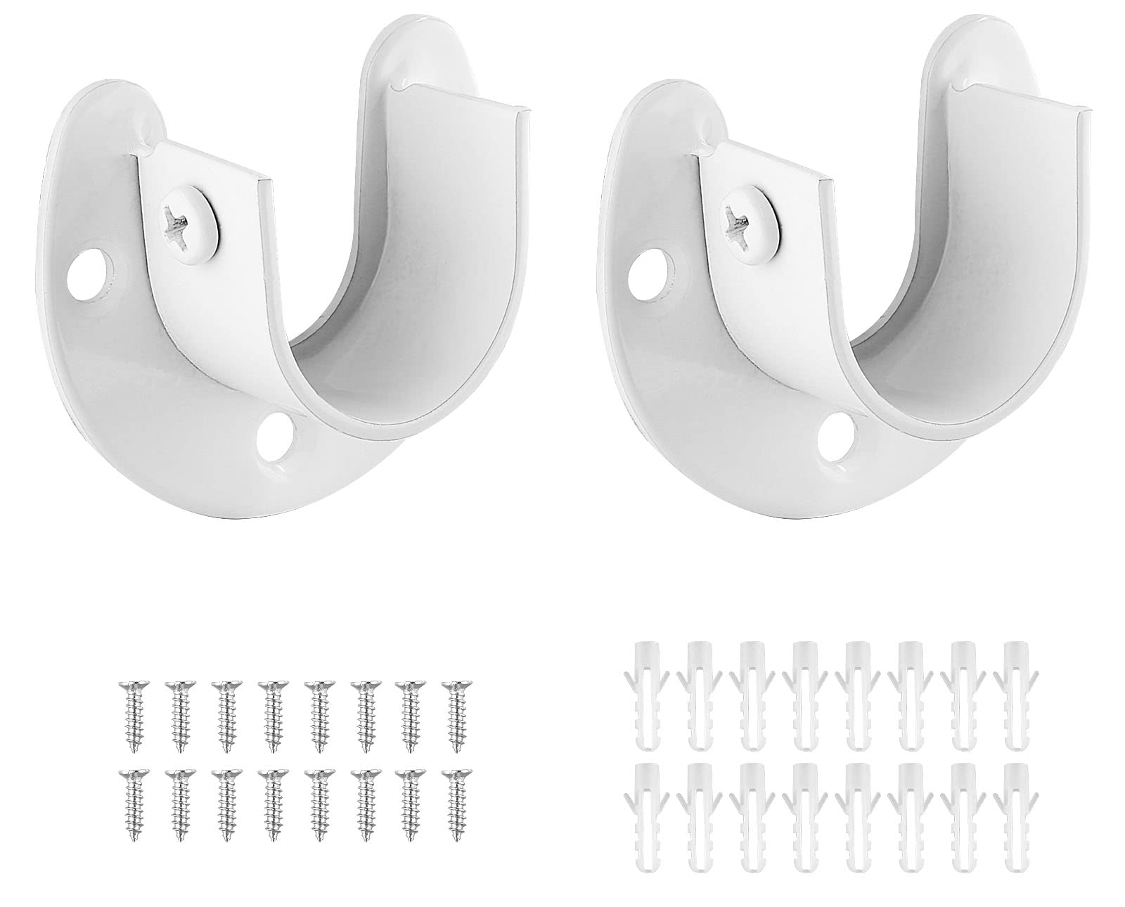 Suiwotin 2 Packs Stainless Steel Closet Rod End Supports 1-1/3 Inch Wardrobe Bracket Heavy Duty Closet Pole Sockets Flange Rod Holder, U-Shaped with Screws, White