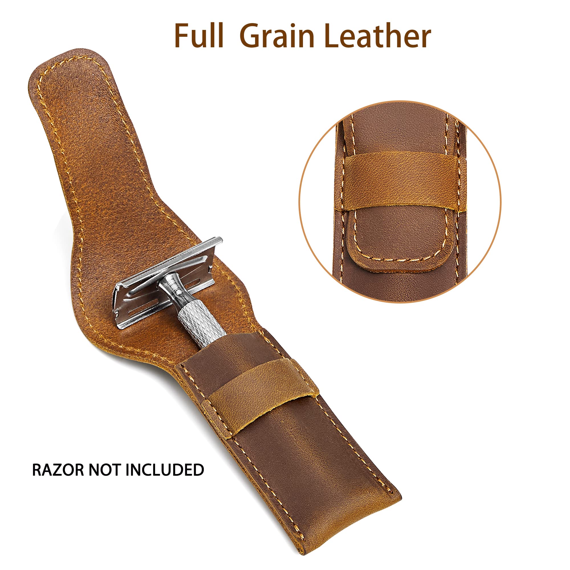 Safety Razor Case, Leather Razor Travel Case, Razor Cover Straight Safety Razor Case,Shaving Accessories-Jeereal
