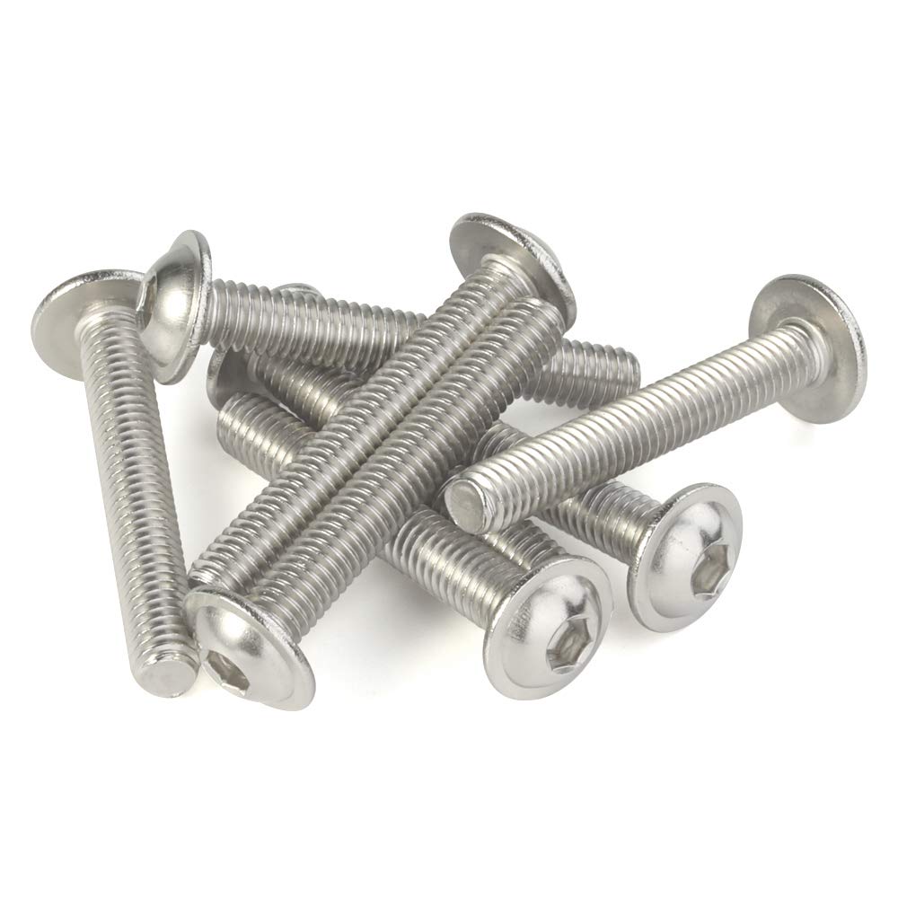 M8-1.25 x 60mm Flanged Button Head Socket Cap Screw Bolts, 304 Stainless Steel 18-8, Allen Socket Drive, Bright Finish, Fully Threaded, Pack of 10