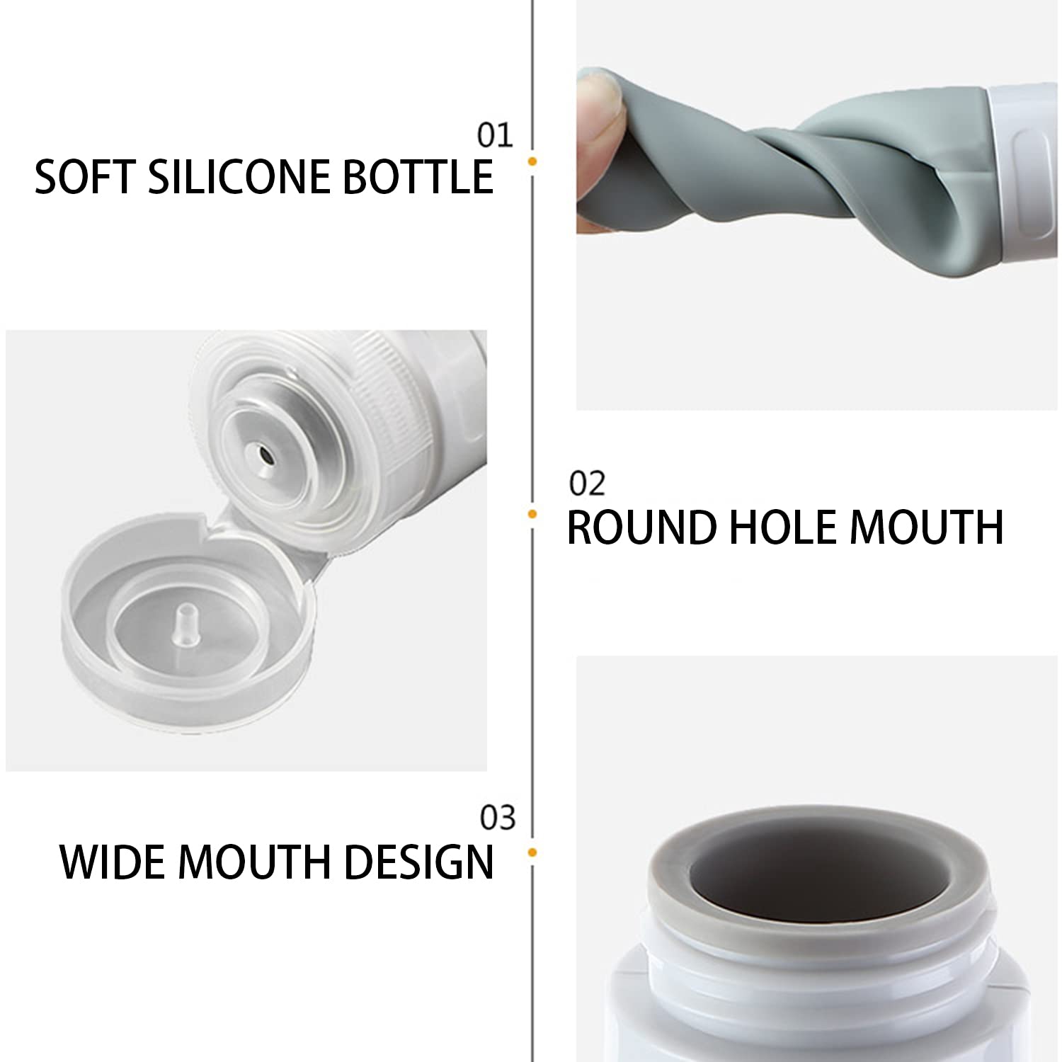 Portable Soft Silicone Travel bottles Set - 6 Pack Leakproof Silicone Travel Bottles,Cosmetic Toiletry Containers(Pink+Green+Grey)
