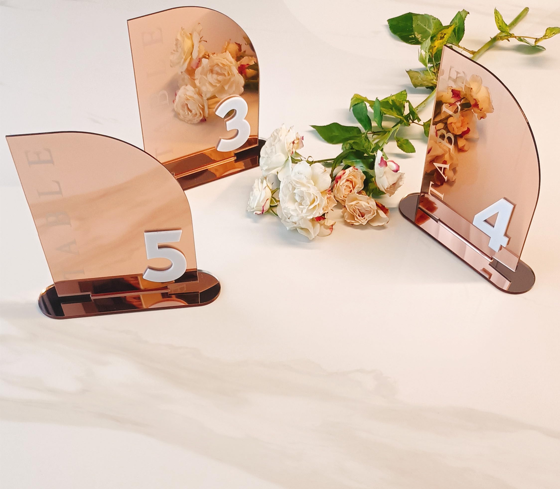 Acrylic Wedding Table Numbers,Semi-Arched Mirrored Acrylic Table Numbers for Centerpiece, Reception, Decoration, Party, Anniversary, Event (Number 1-15, Rose Gold Mirror)