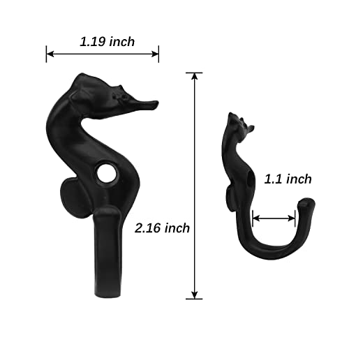 AOAOYING Wall Storage Hooks β Hippocampus Decorative Wall Mounted Coat Hooks for Hanging Coats, Scarves, Bags, Purses, Backpacks, Towels Indoor and Outdoor Hooks (Black 5 Pack)