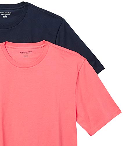 Amazon Essentials Men's Regular-Fit Short-Sleeve Crewneck T-Shirt, Pack of 2, Coral Pink/Dark Navy, X-Large