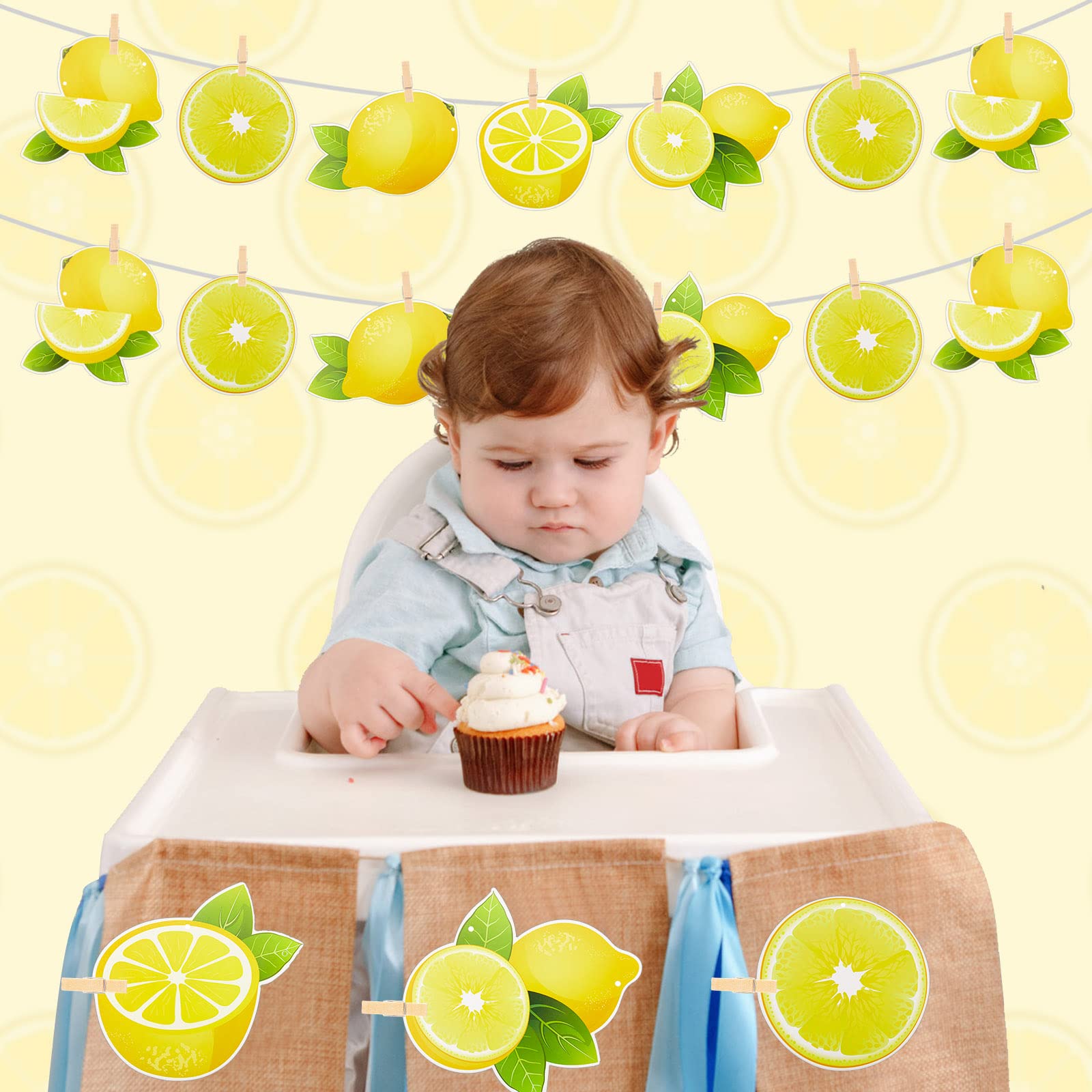 4 Pcs Lemon Banner Citrus Lemonade Party Sign Lemon Party Decorations Yellow Lime Birthday Decorations for Boy Girl Baby Kids DIY First Bday Bridal Kitchen Shower Theme Decor