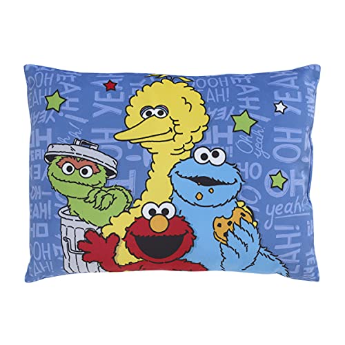 Sesame Street Elmo, Big Bird, Cookie Monster, & Oscar The Grouch, Blue, Red, Green, & Yellow Decorative Toddler Pillow, Blue, Red, Yellow, Green