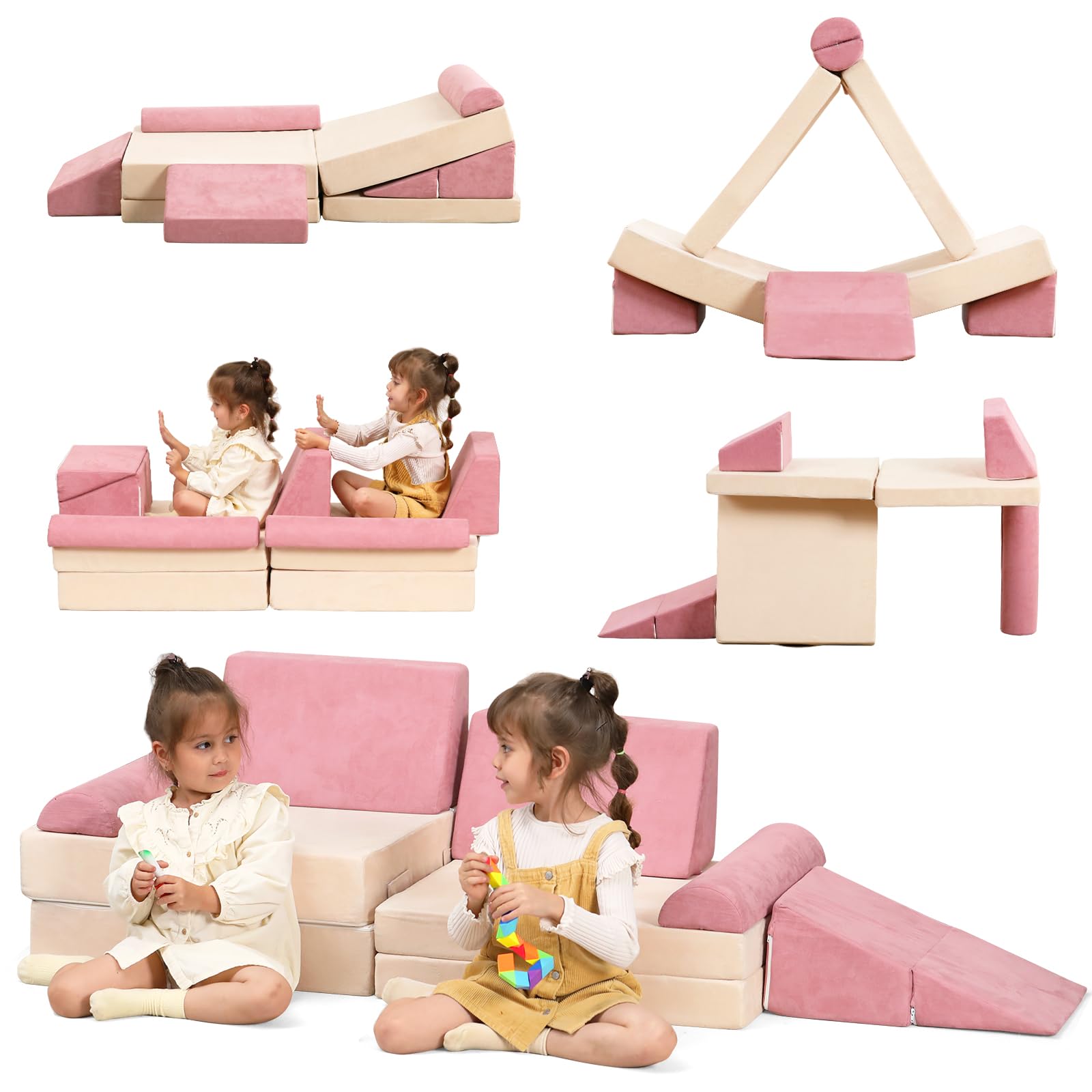 Annualring Kids Couch, 9 PCS Play Couch Sofa for Kids Imaginative Furniture Play Set for Creative Kids,Toddler to Teen Bedroom Furniture, Couch Sofa Foam Play Couch Indoor Outdoor