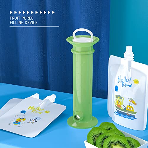 7 PCS Kit Baby Food Pouch Maker, Toddler Fruit Squeeze Puree Filler for Kids, Pure Color Pouches (Pink)