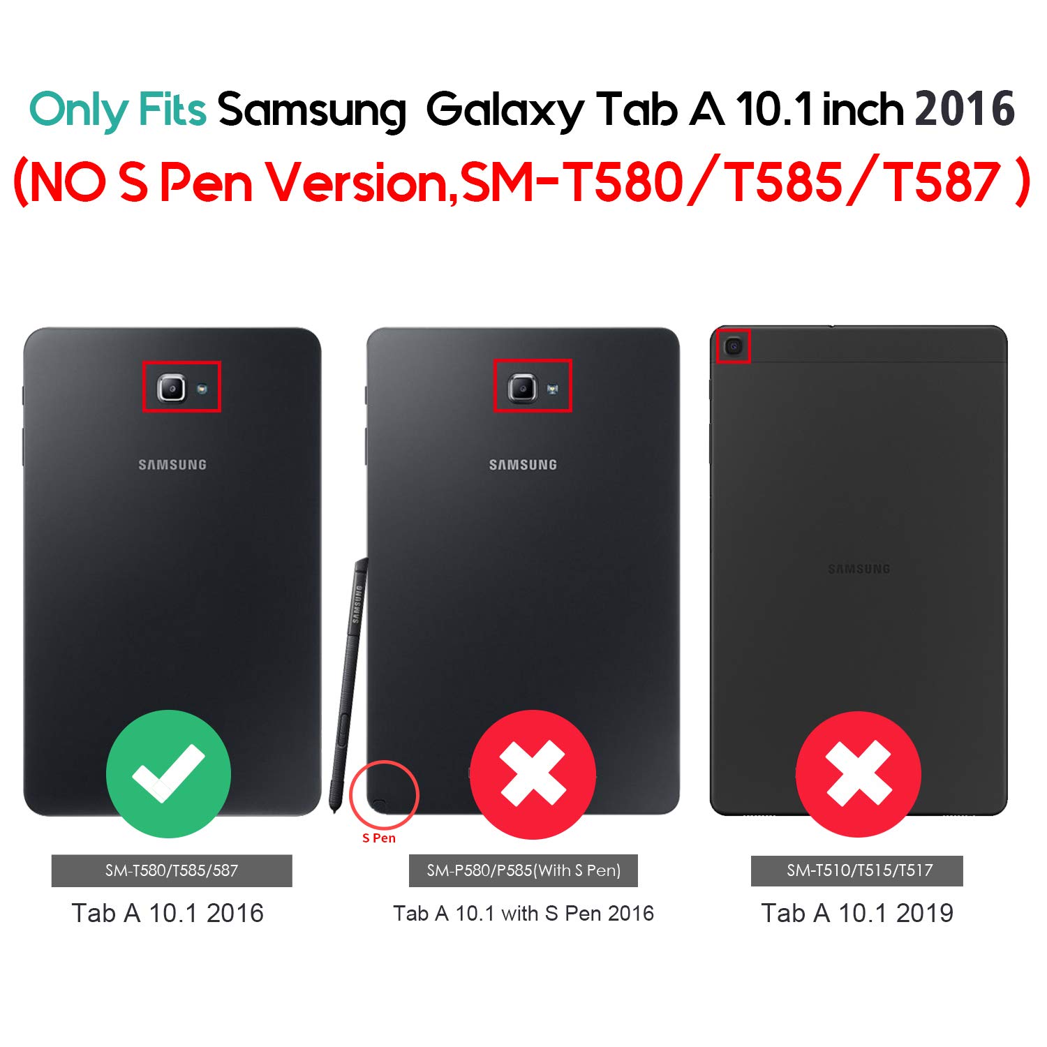 ProCase Slim Case for Galaxy Tab A 10.1 2016 SM-T580 T585 T587, Lightweight Stand Shell Smart Cover for Old Model Galaxy Tab A 10.1 Case 2016 –Black