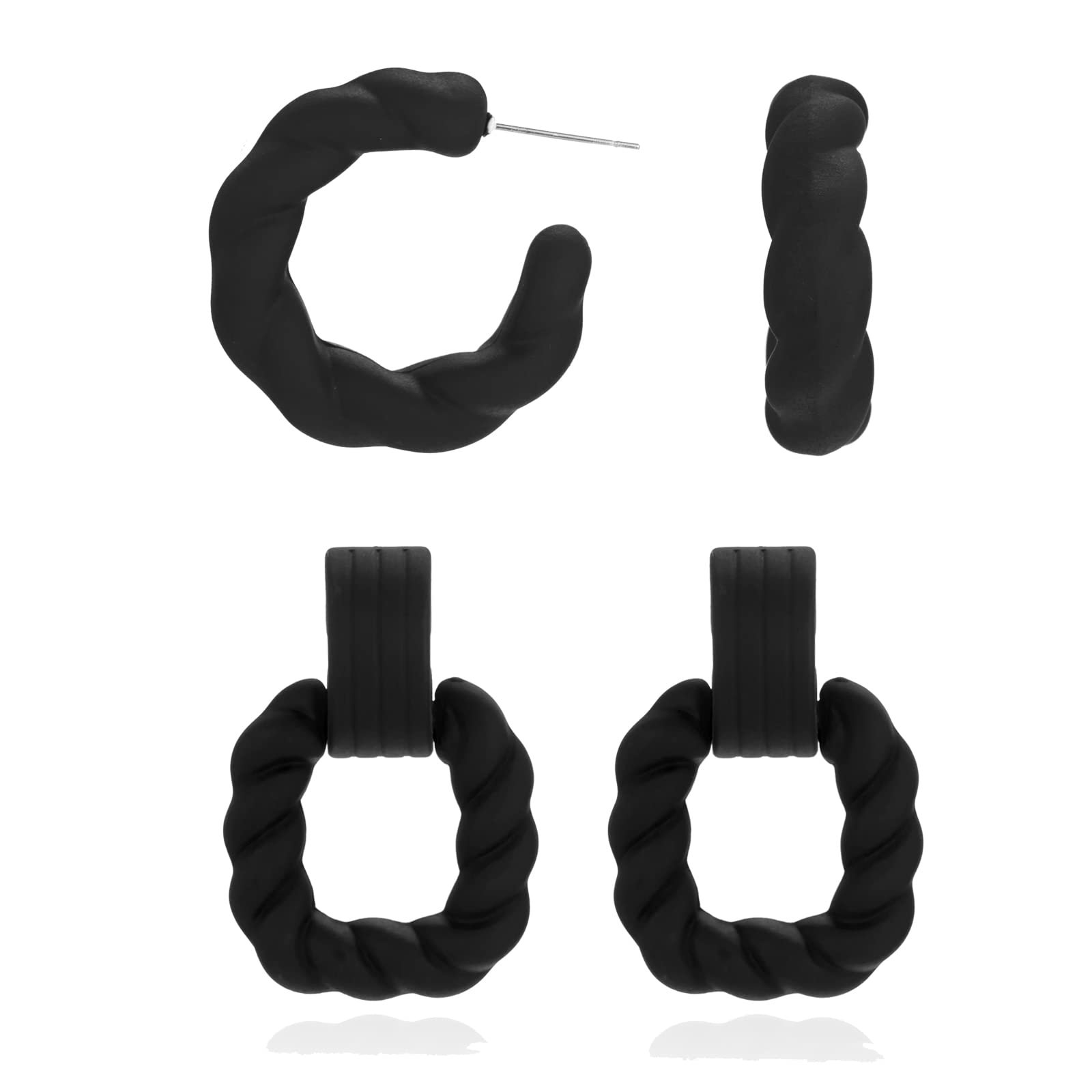 2Pairs Twisted Rope Round Rectangle Earrings For Women Acrylic Square C Shape Statement Earrings Candy Hoop Earrings (2Pair Orange)