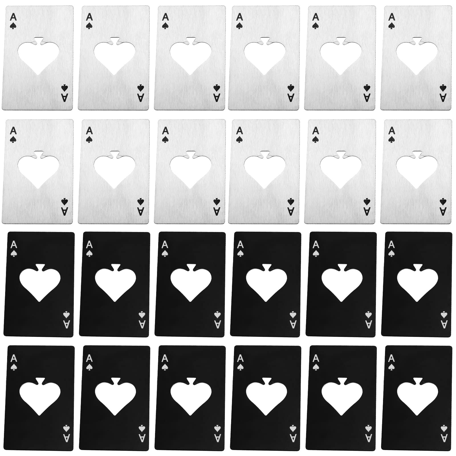 50 Pieces Poker Card Bottle Openers Groomsmen Ace of Spades Bottle Opener Stainless Steel Beer Bottle Opener for Your Wallet and Pocket, Nice for Groomsmen Present, Black, Silver