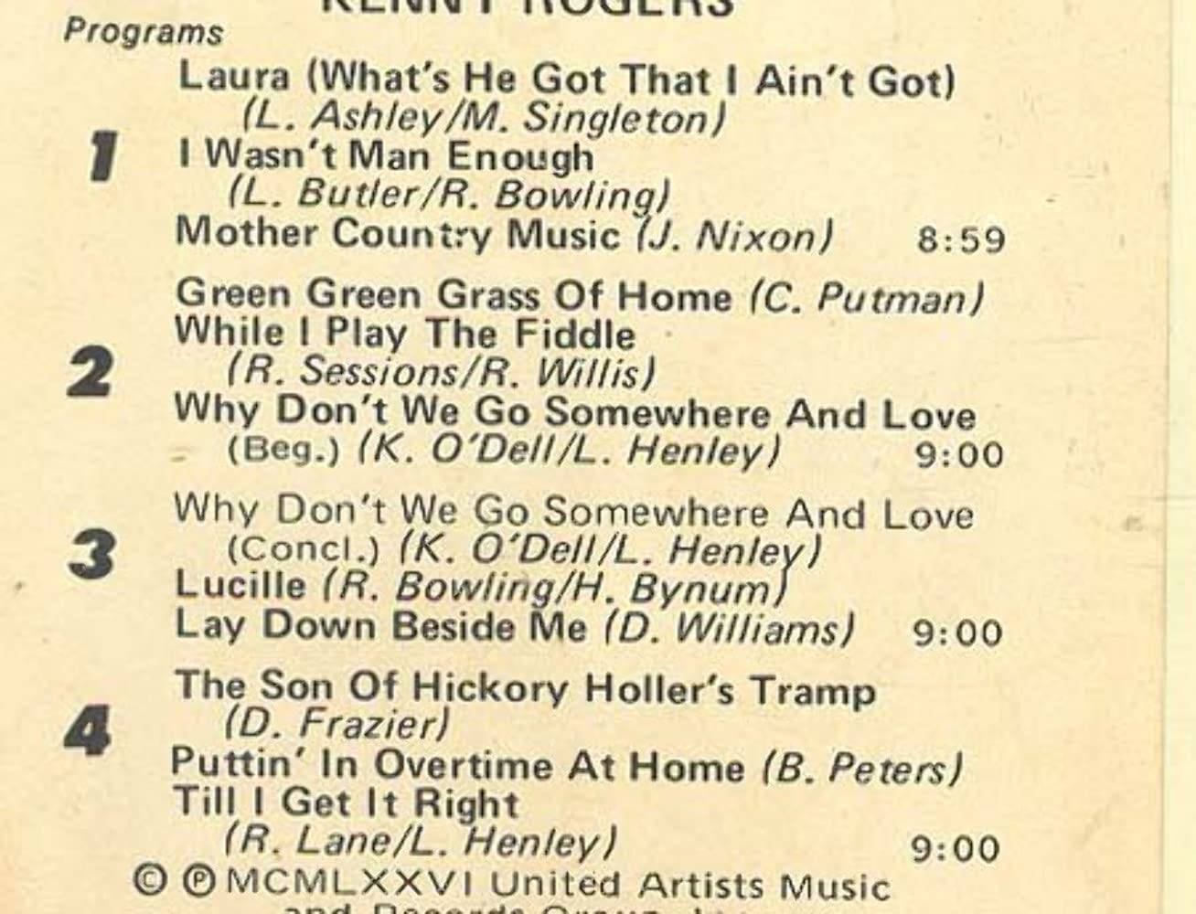 KENNY ROGERS: Self-Titled -20284 8 Track Tape