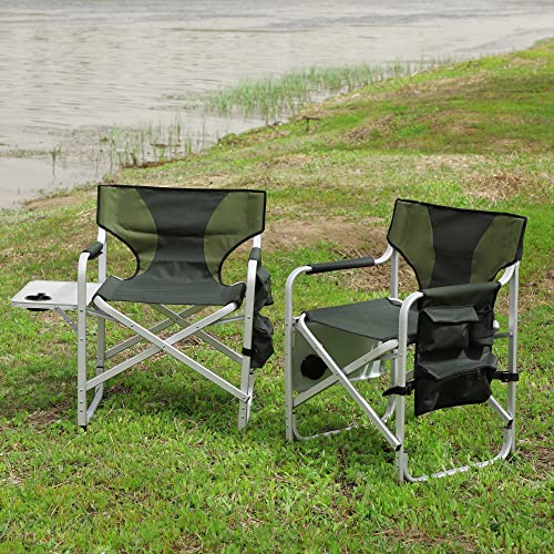 Ajikgn 2-Piece Padded Side Table and Storage Pockets,Lightweight Oversized Directors Indoor, Camping Folding Outdoor Chair, Green