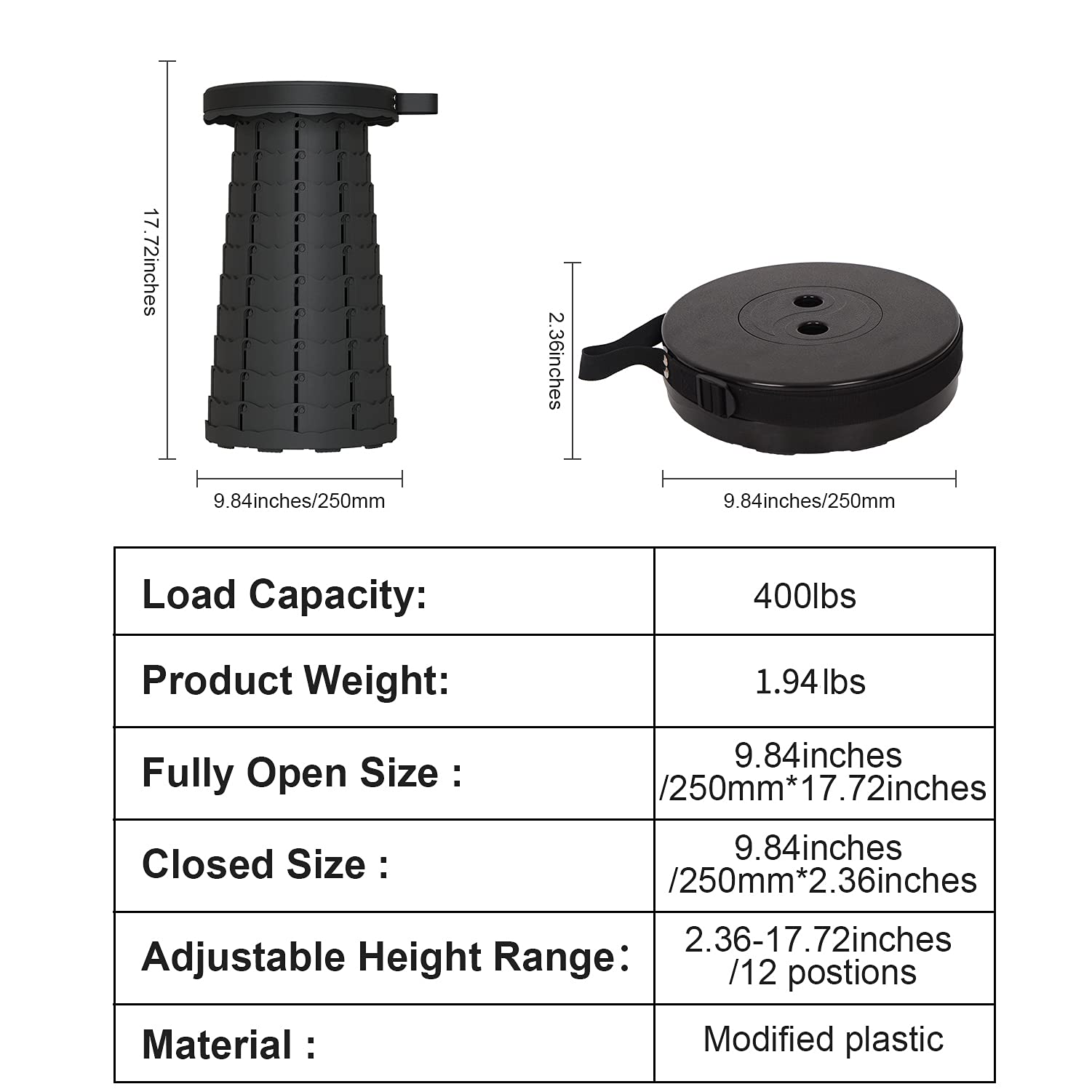 2022 Upgraded Portable Folding Stool with Backpack pad, Retractable Collapsible Telescopic Camping Seat for Adults, Small Lightweight Sturdy Adjustable Stools for Travel,Kitchen,Garden,Fishing