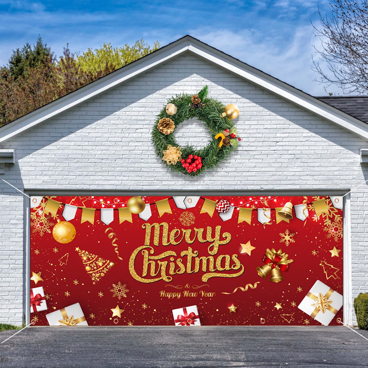 7 x 16 ft Christmas Garage Door Banner Decorations,Christmas Double Garage Door Cover,Hanging Banner Large Christmas Backdrop Decoration for Outdoor Indoor Home Holiday Party Photo Wall Background