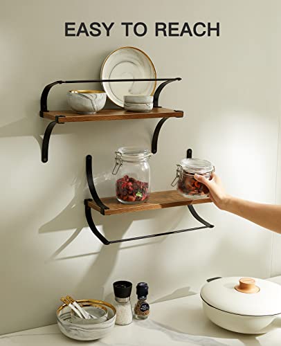 AMADA HOMEFURNISHING Floating Shelves Wall Mounted, Wall Shelves for Bathroom, Bedroom, Kitchen, Living Room, Bathroom Shelf with Towel Bar, Set of 2, Rustic Brown - AMFS20N