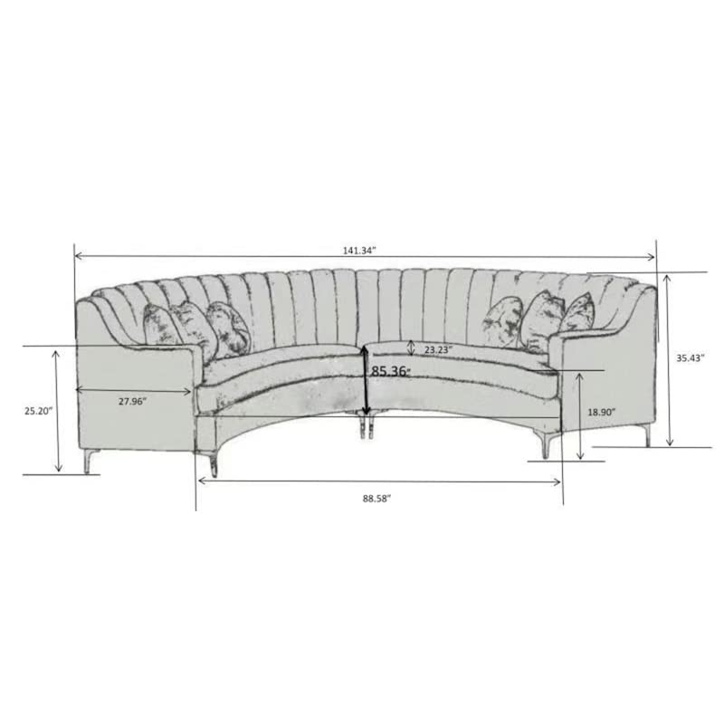 Legend Vansen Velvet Sofa for Living Room Oversized Round Shape Sectional, 142" L x 31" D x 36" H, Navy Blue