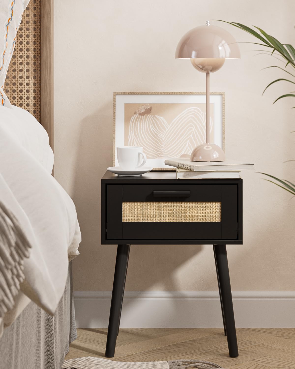 Aobafuir Wood Nightstand, Night Stand for Bedroom, Bedside Table with Drawers, Farmhouse End Table with Storage for Living Room (Bohemian)