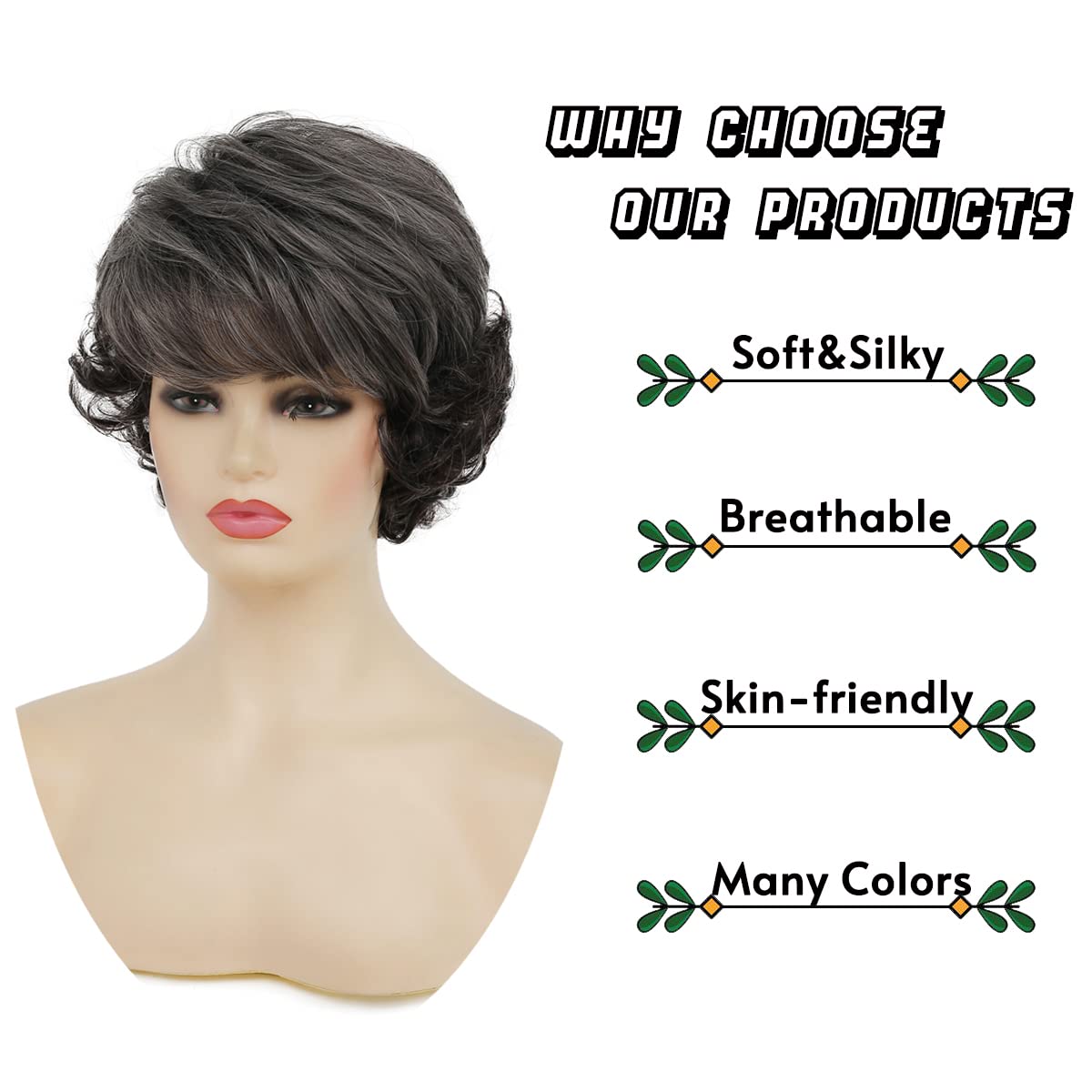 Sallcks Short Curly Grey Wigs for Women Soft Synthetic Heat Resistant Hair Replacement Full Wigs for Daily Party Use (Ombre Grey)