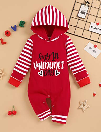 WALSONER My 1st Valentine’s Day Clothes Newborn Baby Boy Hooded Love Romper Valentine Bodysuit