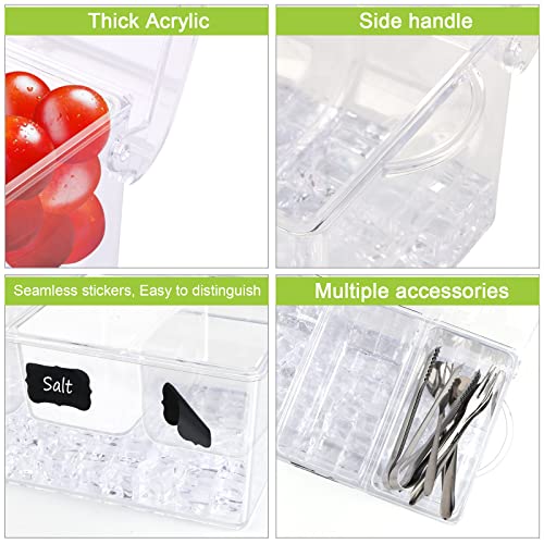 DARCKLE 5 Compartment Condiment Server, Ice Chilled Condiment Containers with Hinged Lid Chilled Caddy with 5 Removable Dishes and 15 Pieces Stainless Steel Serving Tongs Serving Spoons Fruit Forks