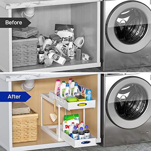 Aojia Under Sink Organizer with 2 Sliding Drawers, Bathroom Organizer Under Cabinet, Pull-out Under Sink Storage,Under Cabinet Storage for Kitchen and Bathroom