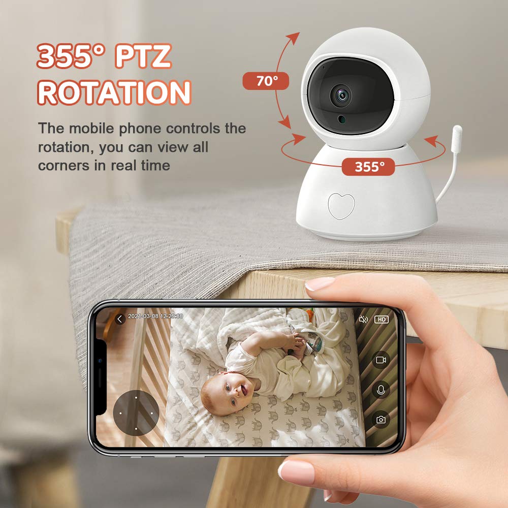 EVERSECU WiFi Baby Monitor Pet Camera Support Temperature Detecting, Sound Detecting and 6 lullabies, 2 Way Audio, Night Vision, Tuya Smartphone app for remoteview
