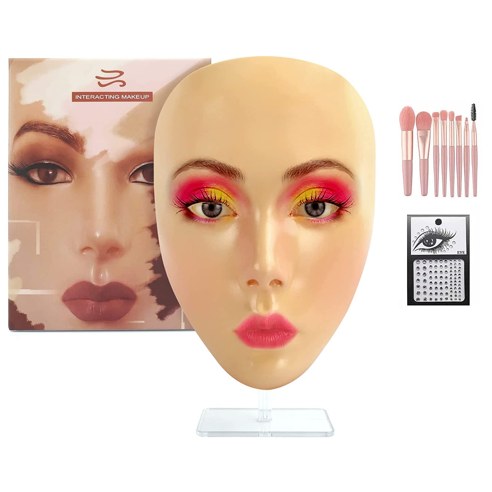 3D Realistic Pad with Cosmetic Brush for Makeup Artist Board Makeup Practice, Makeup Artist's Full Face Practice Eyelash Eye Shadow for Self-taught or Professional Enthusiasts(YELLOW)