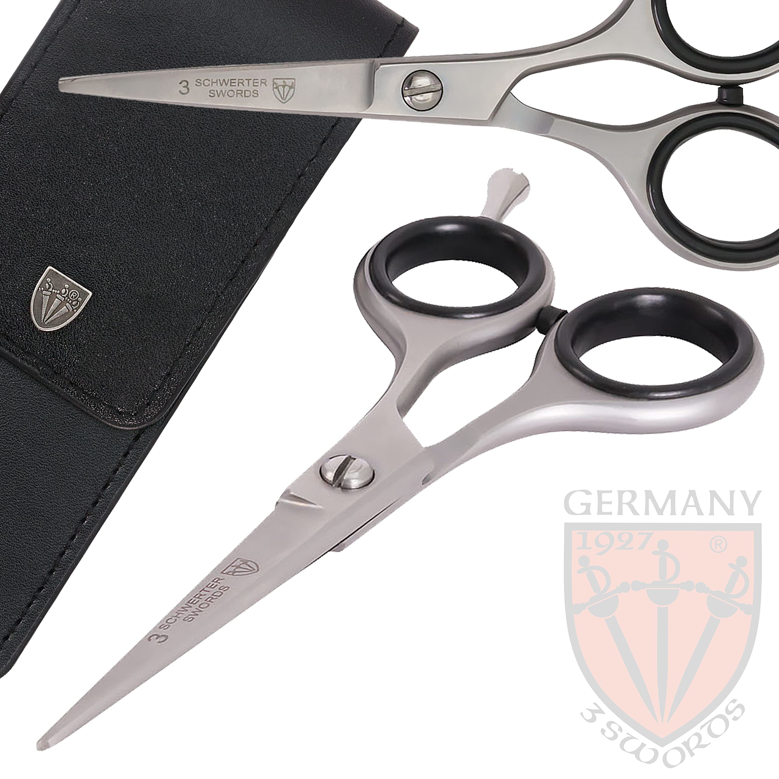 3 Swords Germany β professional BEARD MUSTACHE HAIR SCISSORS, stainless steel, straight blade, sharp, with black case