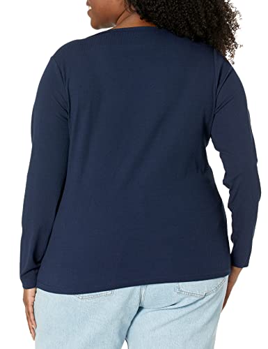 Amazon Essentials Women's Slim-Fit Layering Long Sleeve Knit Rib V-Neck (Available in Plus Size), Pack of 2, White/Navy, 3X