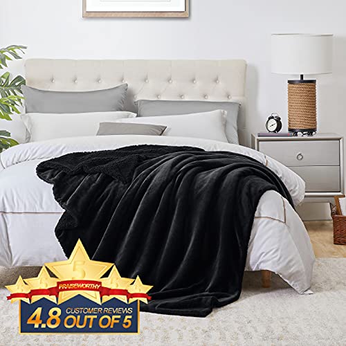 Walensee Sherpa Fleece Blanket (Twin Size 60βx80β Black) Plush Throw Fuzzy Super Soft Reversible Microfiber Flannel Blankets for Couch, Bed, Sofa Ultra Luxurious Warm and Cozy for All Seasons