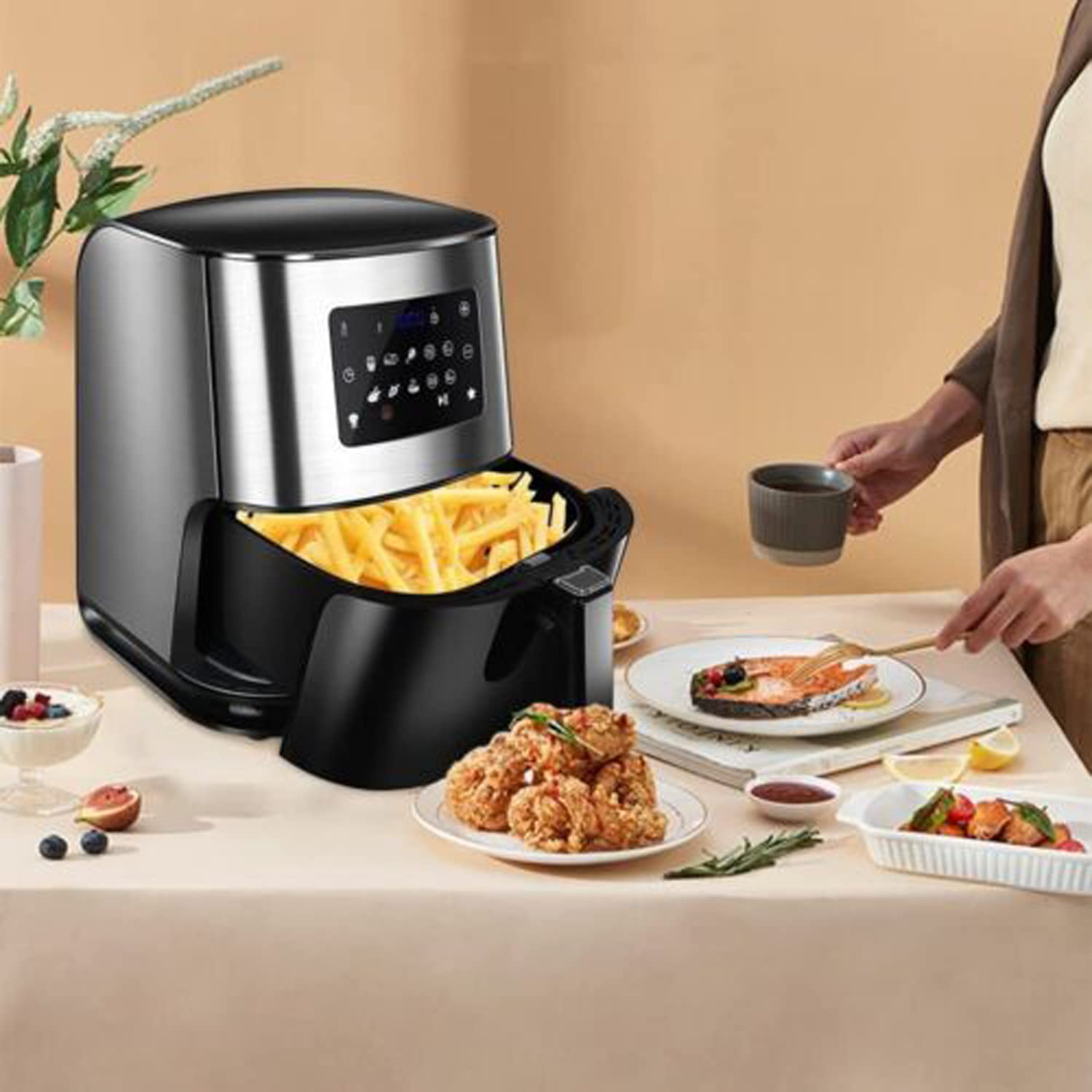 Air Fryer 6.3 Quart 10-in-1, Smart Electric Hot Airfryer Oven, 1700-Watt Oilless Cooker for Roasting, Air Frying, LED Digital Touchscreen, Nonstick Basket