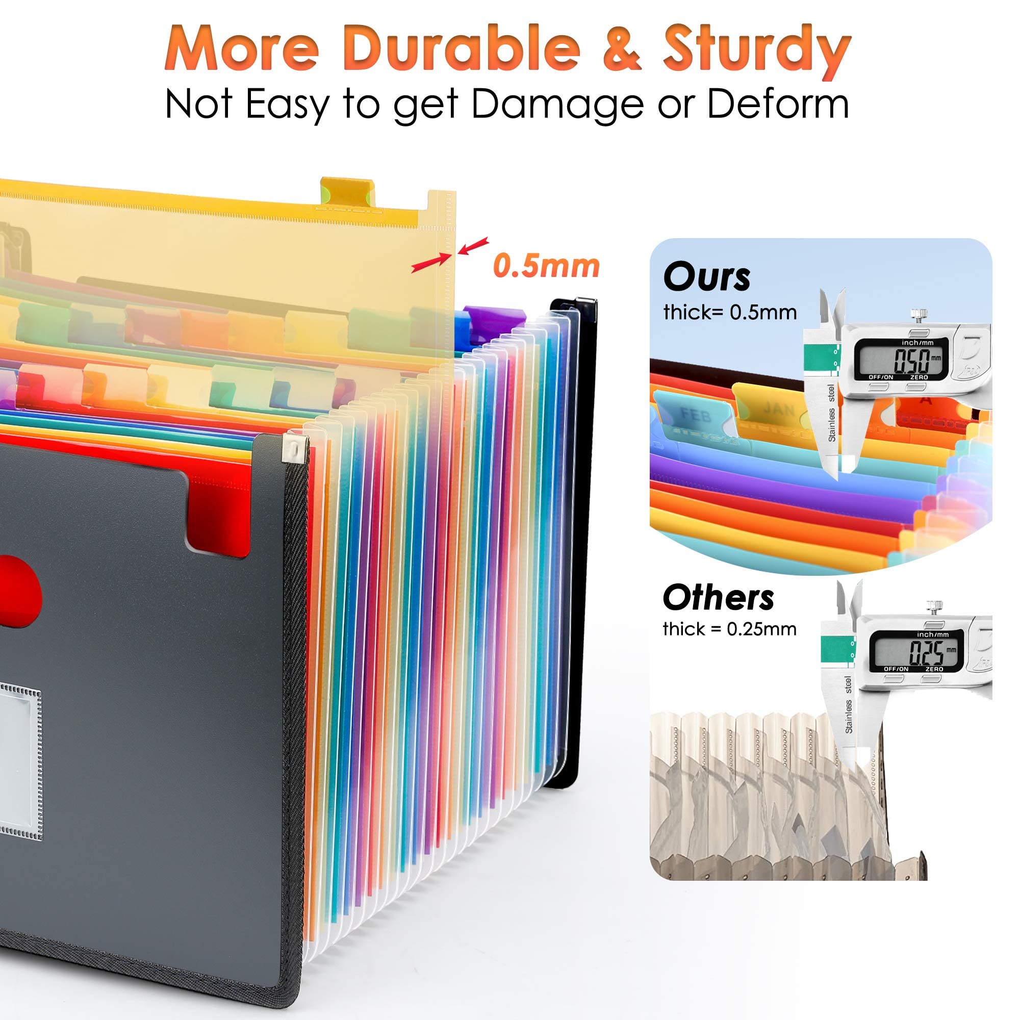Expanding File Folder, Upgrade 3500 Sheets Capacity Expandable Accordion Document Bill Paper Organizer, Accordian Filing Box, Teacher Office Supplies, Classroom Desk Organization,Letter Size,24 Pocket