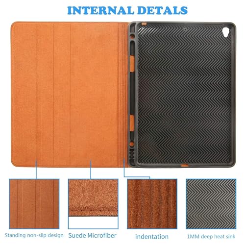 Gexmil iPad air 10.5 Inch 2019 Case, with Built-in Apple Pencil Holder,applies Cowhide Folio Cover for iPad pro 10.5 Genuine Leather case (Pattern-Brown+Pencil Holder)