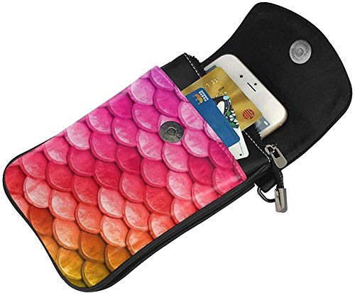 Beautiful Colorful Rainbow Mermaid Scales Women Soft PU Leather Cellphone Purse Wallet Handbag Small Crossbody Shoulder Bag