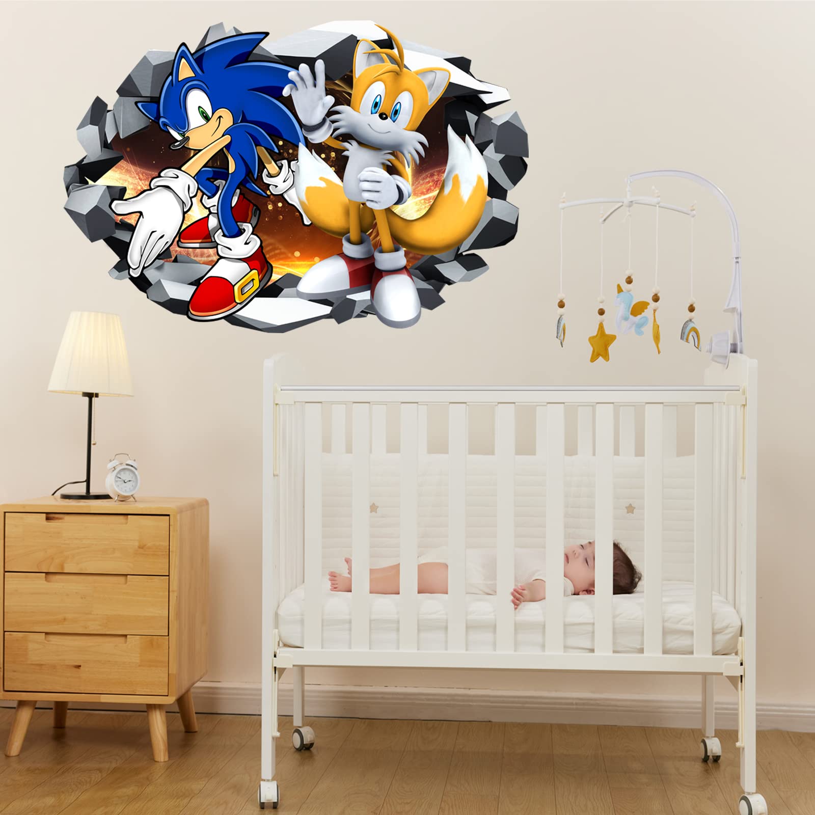 3D Sonic Wall Decals Children's Cartoon Removable Bedroom Background Cool Wall Decoration Cute Self-Adhesive Wall Sticker PVC(15.7 Inches X 23.6 Inches)