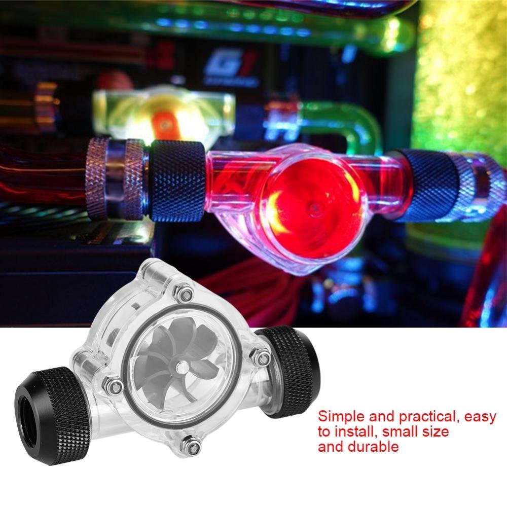 Female to Female Transparent Measuring Indicator G1/4" Water Meter 8 Impellers PC Water Cooling Flowmeter Tube Connectors Acrylic + Silicone(Black)