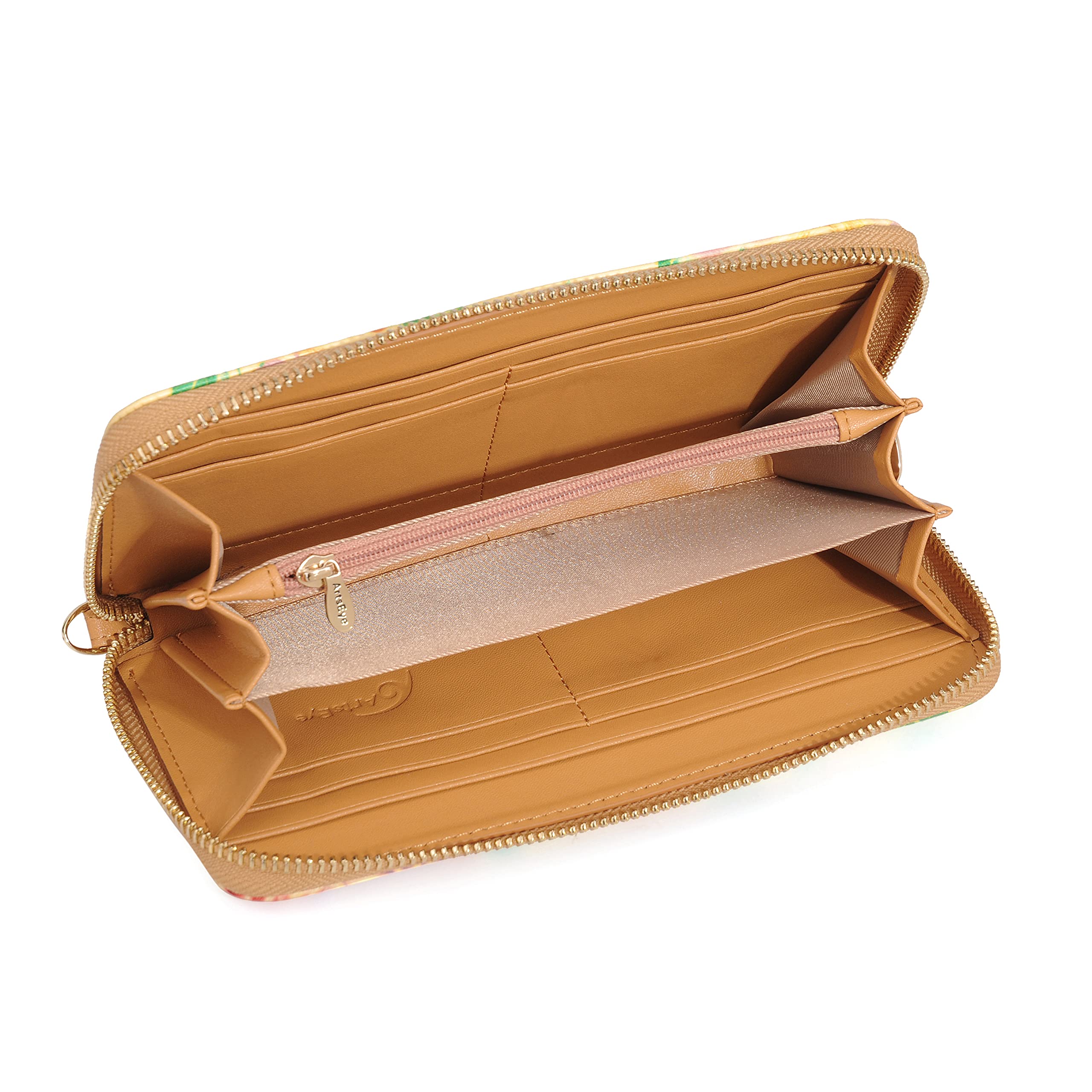 ArtsEye Peach Embossed Genuine Leather Zip Around Wallet (Green)