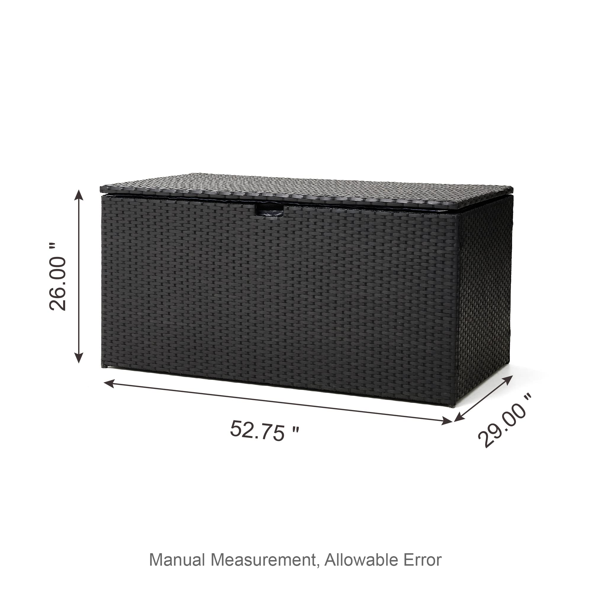 Glitzhome 140 Gallons Black All Weather Wicker Storage Trunk with Metal Frame,Indoor and Outdoor Oversized Waterproof Deck Box for Tools