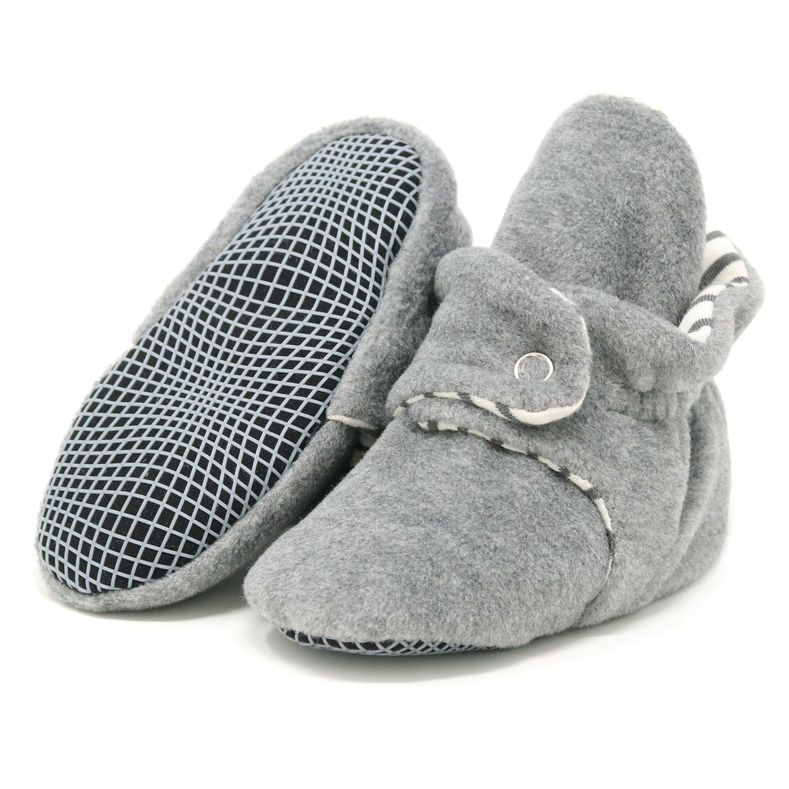 Ella Bonna Fleece Baby Booties, Three Snap Baby Slippers, Unisex Baby Gifts, Non-Slip Newborn Booties for Boys and Girls, Infant Baby Shower Shoes Months