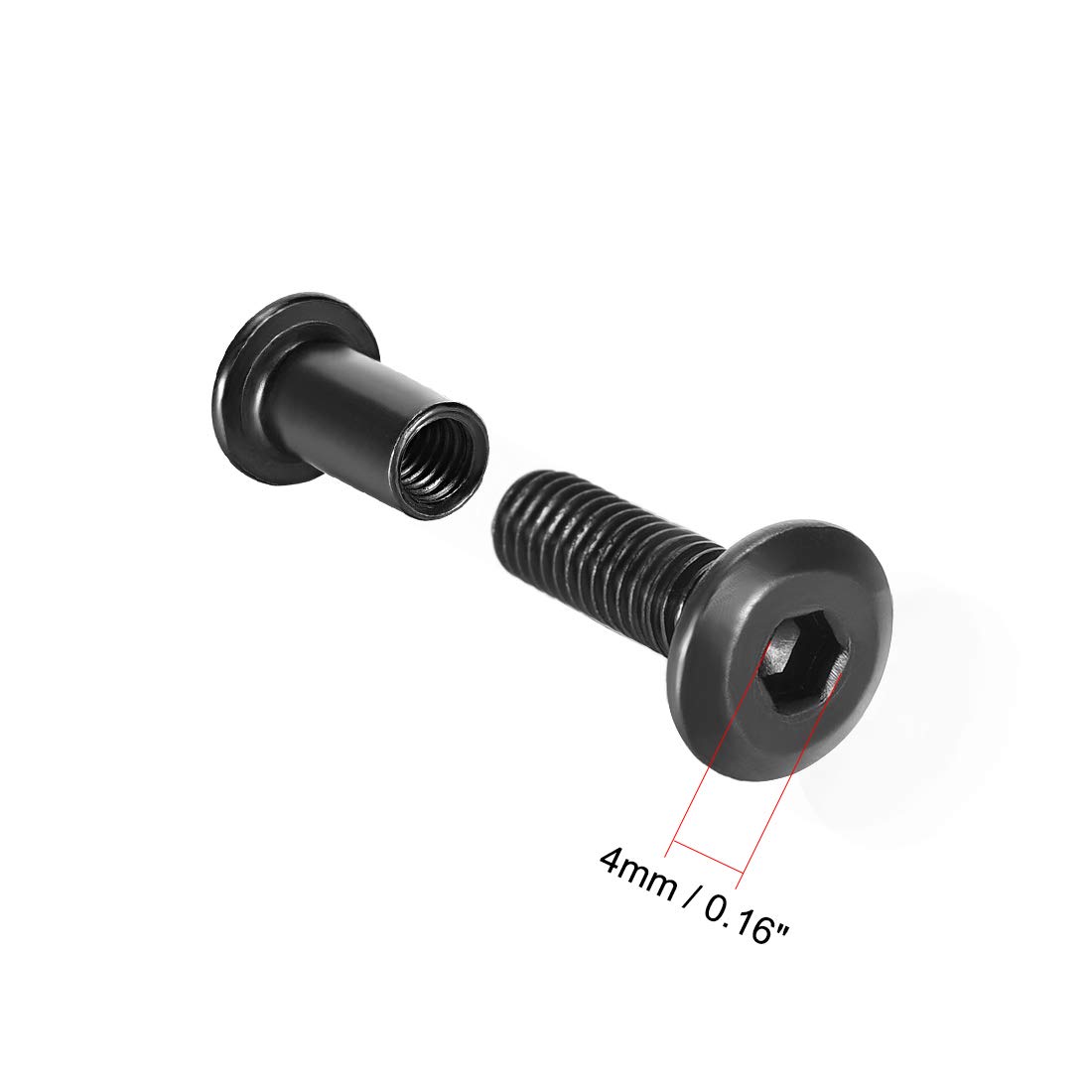 uxcell Screw Post Fit for 5/16"(8mm) Hole Dia, Male M6x12mm Belt Buckle Binding Bolts Leather Fastener Carbon Steel Black 10 Sets