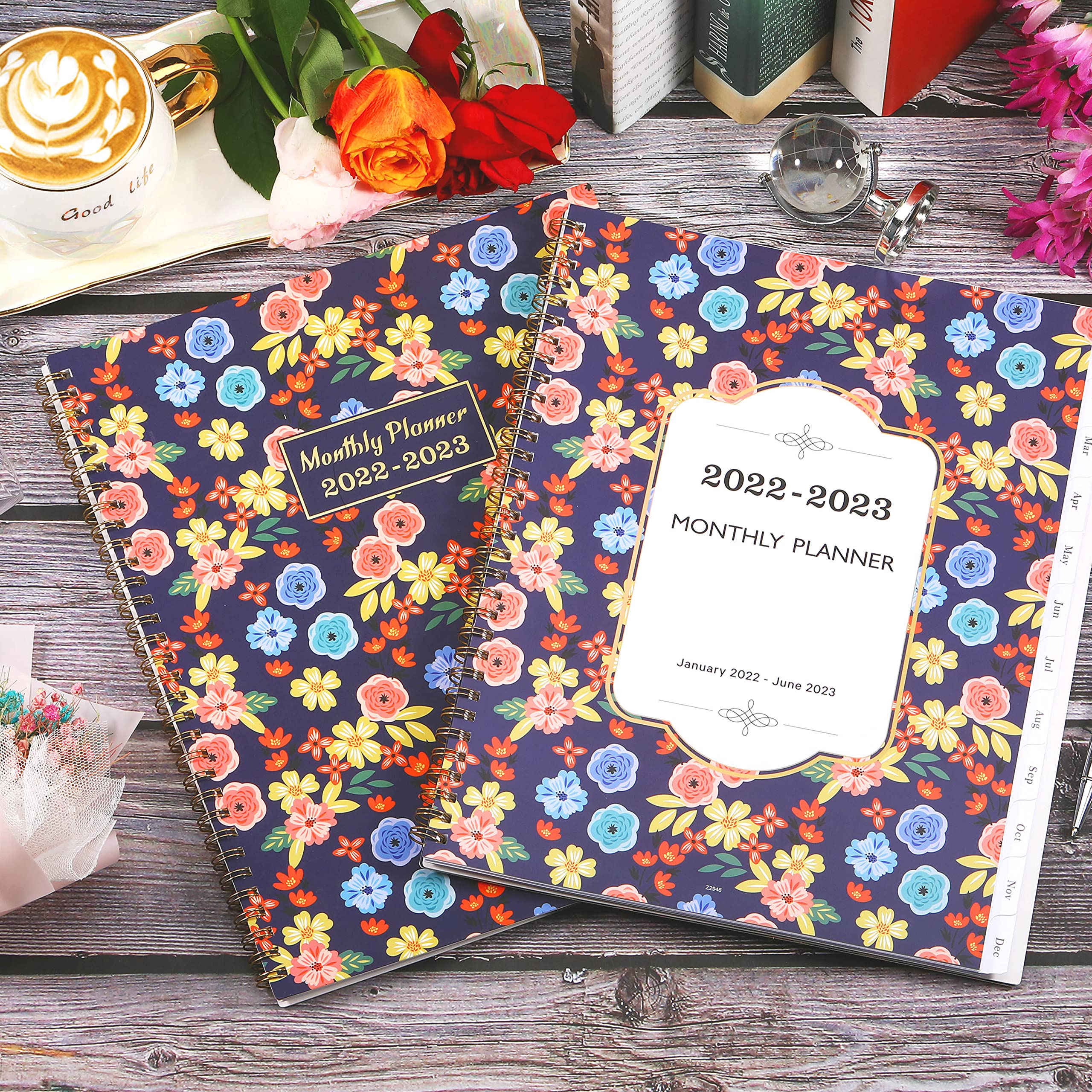 2022-2023 Monthly Planner/Calendar - Jan 2022 - Jun 2023, 18 Month Planner with Tabs & 11 Notes Pages, 9" × 11", Twin-Wire Binding and Two-Side Pocket, Perfect Organizer