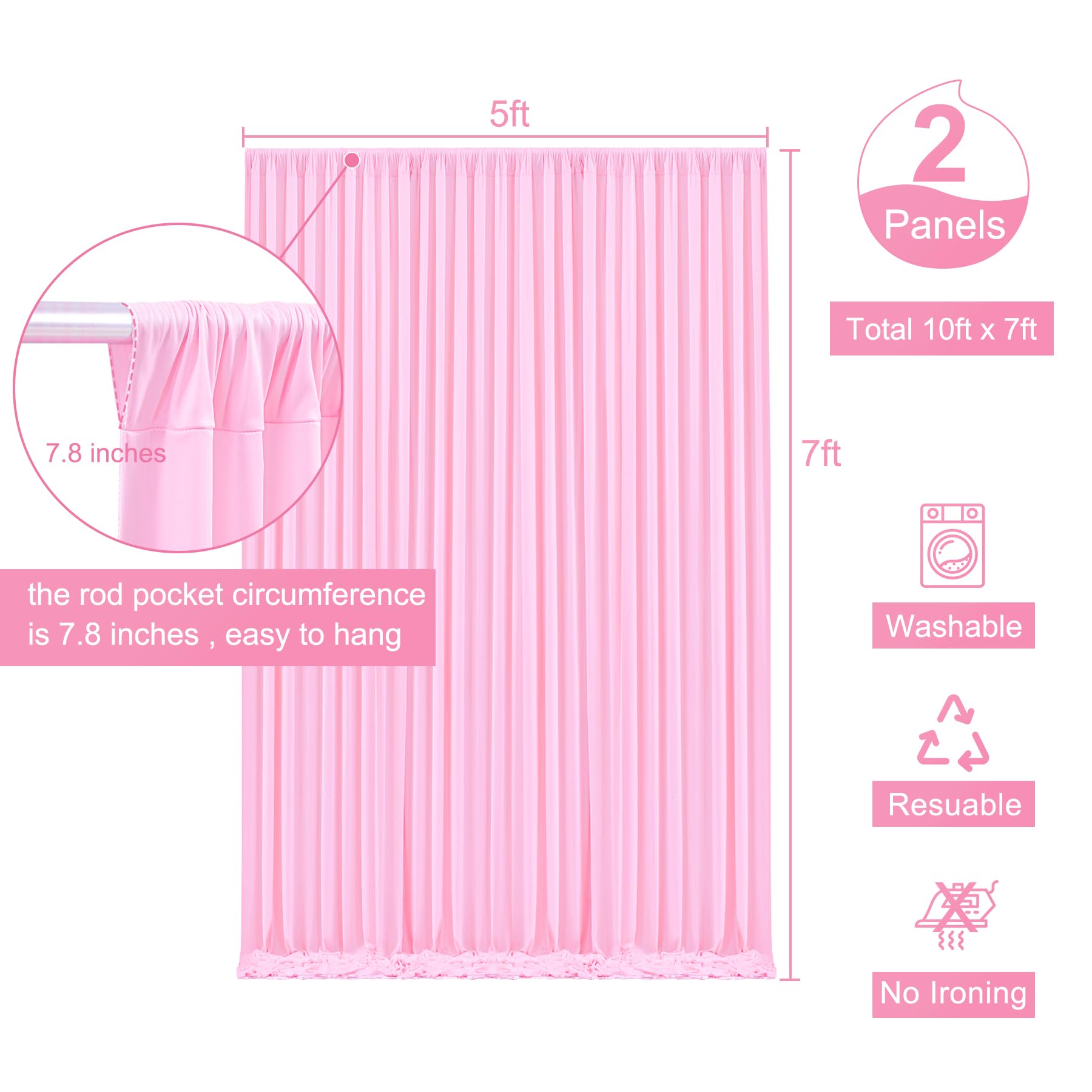 Pink Backdrop Curtain for Parties Baby Shower Wrinkle Free Pink Photo Curtains Backdrop Drapes Fabric Decoration for Weddings Birthday Party 5ft x 7ft,2 Panels