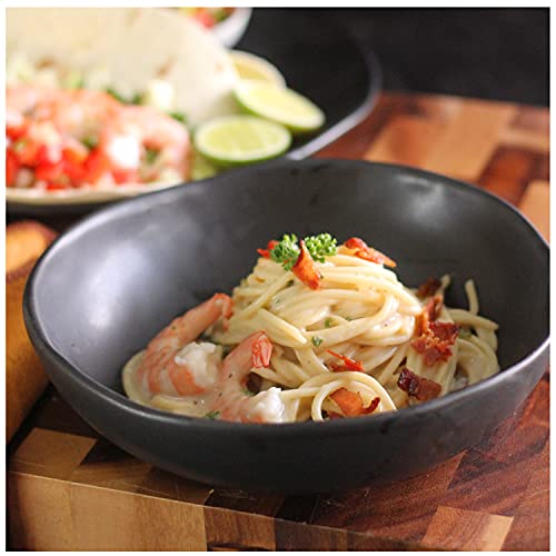 roro Ceramic Stoneware Hand-Shaped Semi-Matte Modern Minimalist Black Low Bowl Set of 2