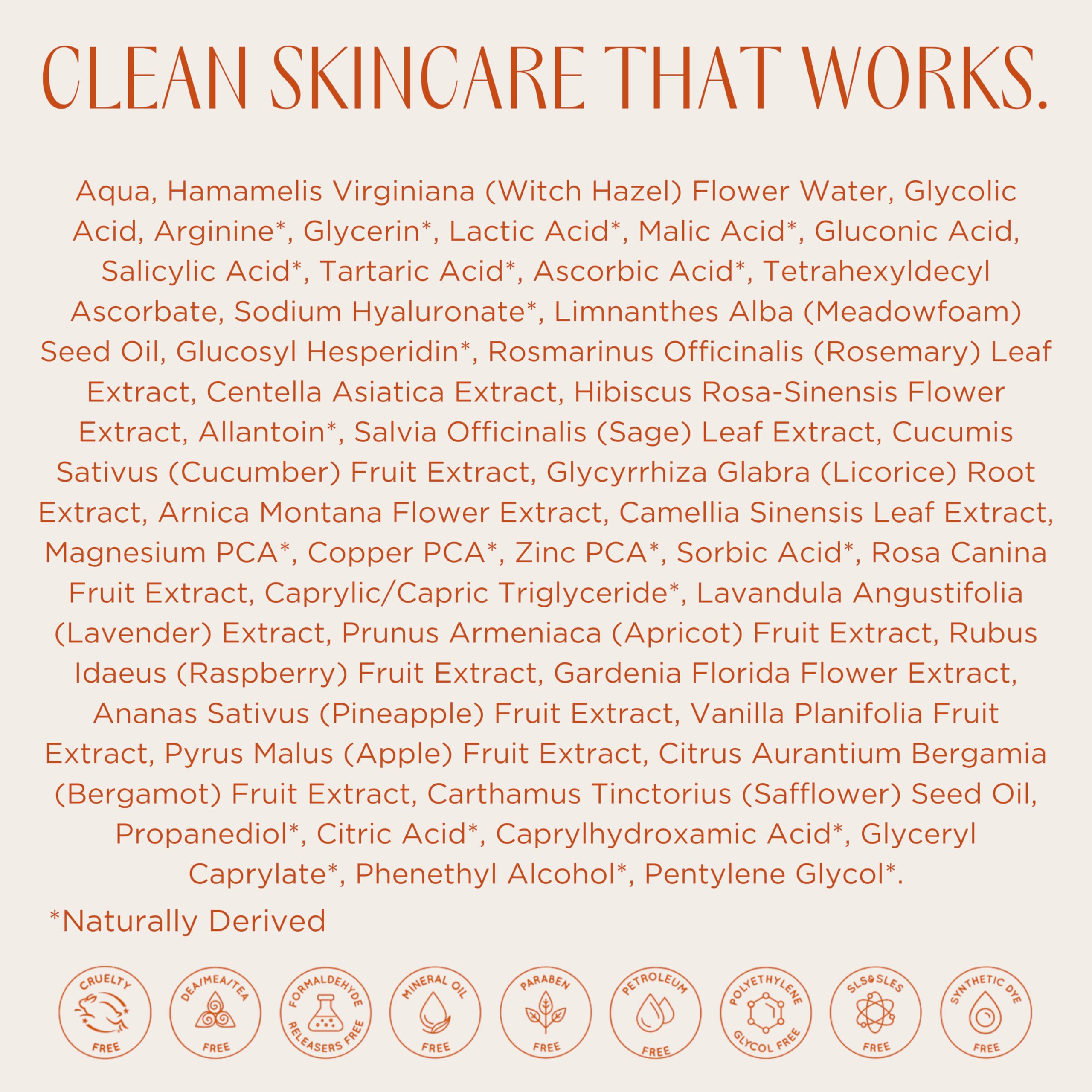 InstaNatural 7% Glycolic AHA Face Toner, Brightens, Reduces The Look of Pores and Uneven Texture, Gently Exfoliates, with Lactic Acid, Witch Hazel and Vitamin C, 4 Fl Oz