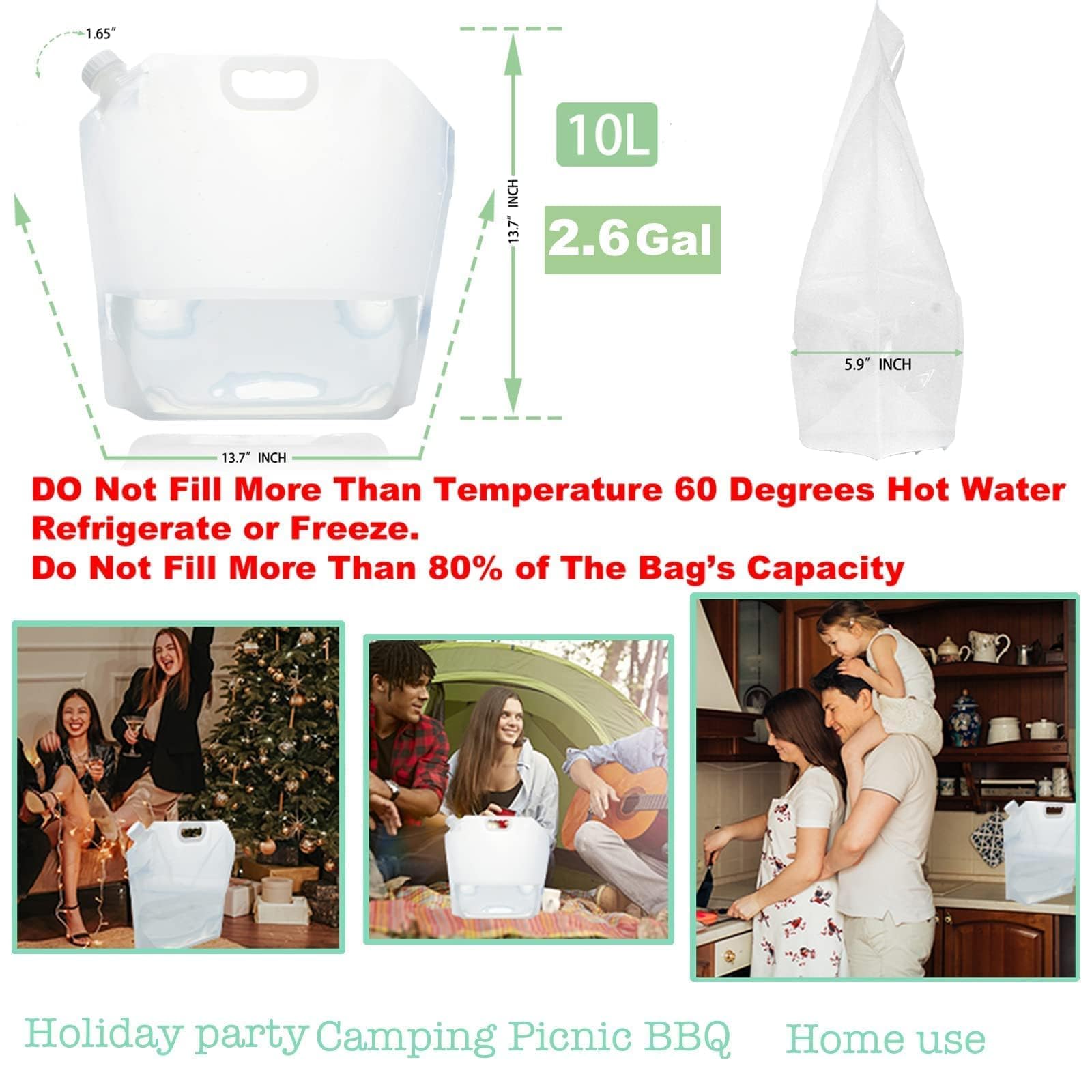 42Gallon(160Litres) Water Storage Containers, Emergency Water Storage 16PCS×2.6Gallon/10L,Collapsible Water Containers, for Fishing, Camping, Hiking&Survival Kit.