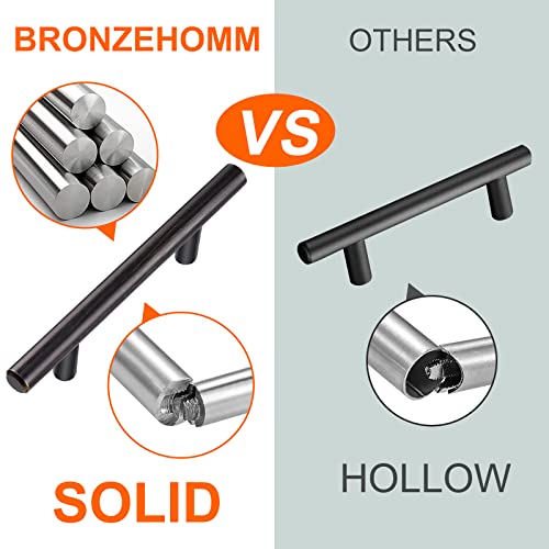 30 Pack Bronze Solid Cabinet Handles Drawer Pulls, 5.38-inch/136mm Length (3-inch Hole Center) Door Handle (1/2-inch Diameter) Kitchen Stainless Steel Cabinet Hardware Handle, Oil-Rubbed Bronze