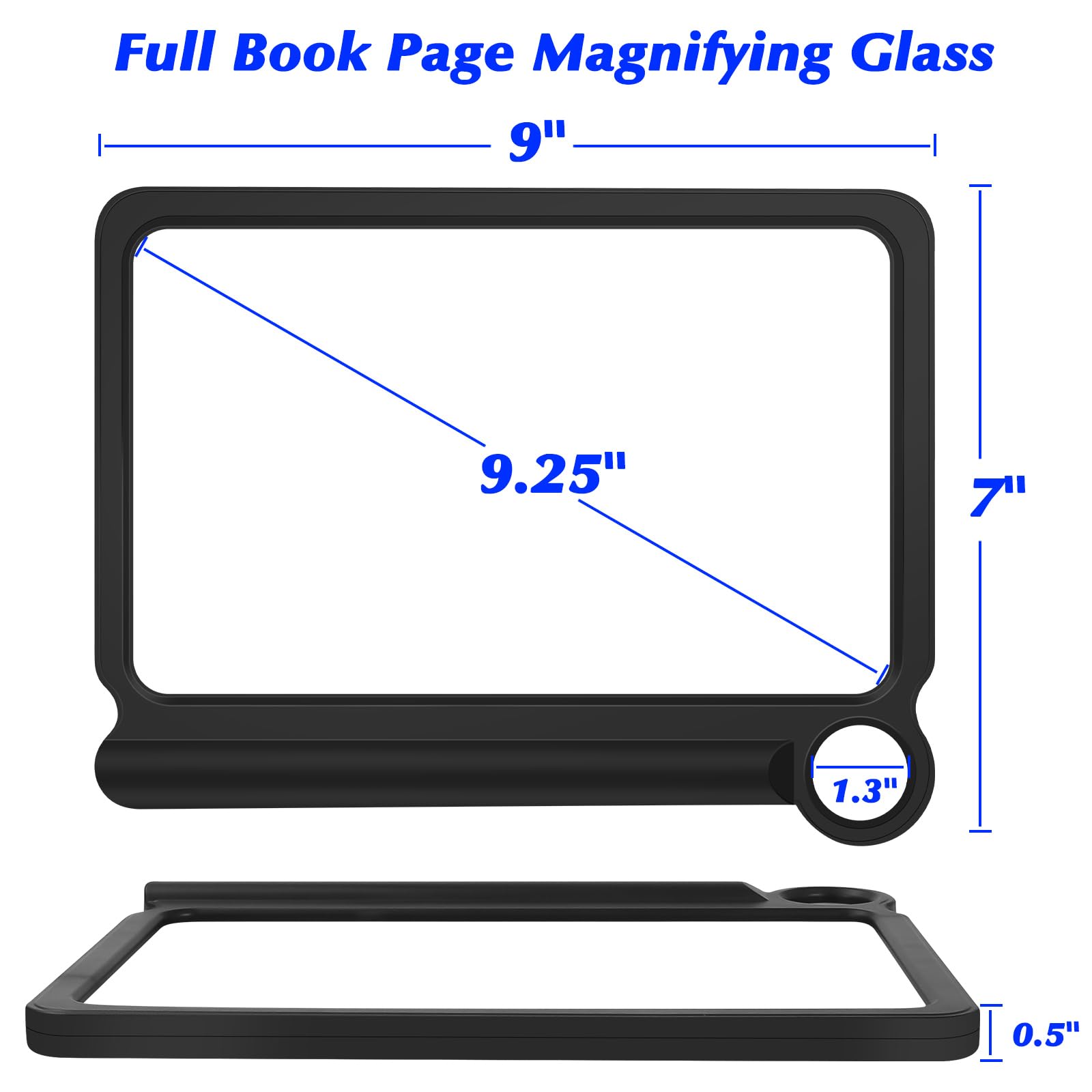 30X 5X Magnifying Glass for Reading, Large and Lightweight Magnifier Provide Full Book Page Viewing Area Perfect Handheld Magnifier for Reading Small Prints and Low Vision, Black