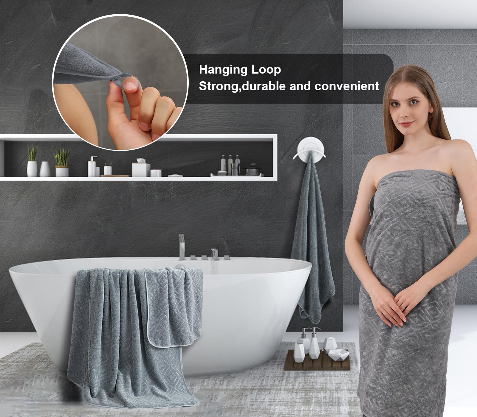 4 Piece Bath Towel Grey Oversized Bath Sheet 35"x70" Bathroom Towel Extra Large Bath Towel Set Soft Highly Absorbent & Quick Dry Premium Bath Towel for Bathroom 700GSM Shower Towel Spa Gym Hotel