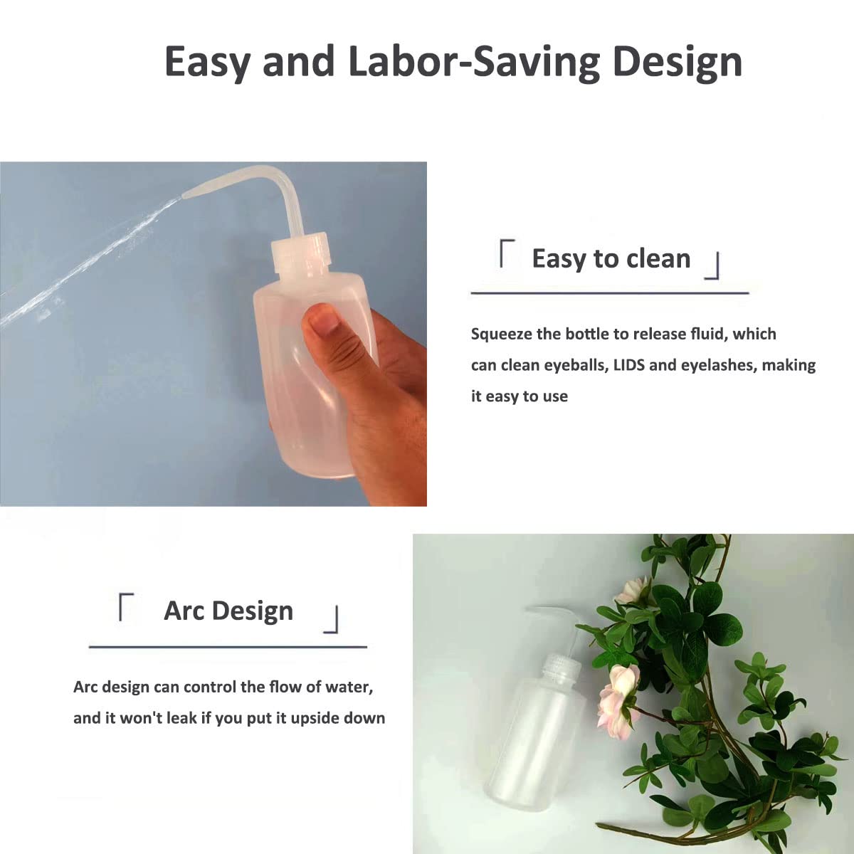 2Pcs 250ml 8.5oz Plastic Safety Wash Bottle,Narrow Mouth Squeeze Bottles for Tattoo Wash,Chemistry, Industry, Lab & Gardening-Black