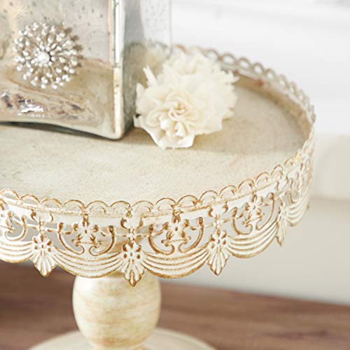 Deco 79 Metal Cake Stand with Lace Inspired Edge, 10" x 10" x 9", White